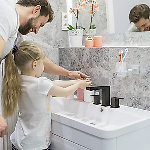 FROPO Black Bathroom Faucet 3 Hole - 8Inch Widespread Bathroom Sink Faucets | Two Handles Brass Modern Vanity Sink Faucets with Overflow Pop-up Drain & Supply Lines Matte Black