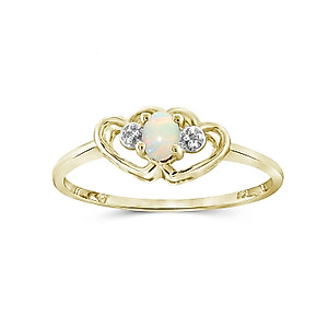 JEWELEXCESS 0.10 CTW Opal & Accent White Diamonds Heart Ring in 14K Gold Over Silver