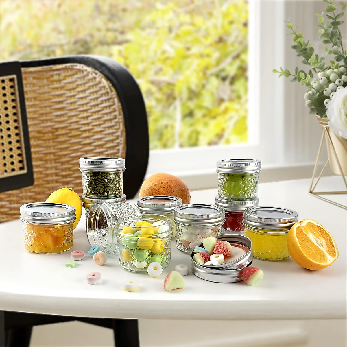 asika Mini Glass Jars,Canning Jars 4 oz With Lids, Small Glass Jars Ideal for Food Storage, Jam, Spice,Candle,Honey,Wedding Favors(12 PACK)