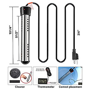 Immersion Water Heater,Portable Electric 304 Stainless Heaters with Guard Cover -LCD Thermometer for Above Ground Inflatable Pool Tub Buckets Motorhome Camping Outdoor,Heat 5 Gallons Water in Minutes