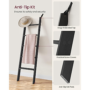 VASAGLE Blanket Ladder Decorative Farmhouse for The Living Room, 5-Tier Ladder Shelf, Ladder Rack for Storage and Decor, Ebony Black ULLS018B56