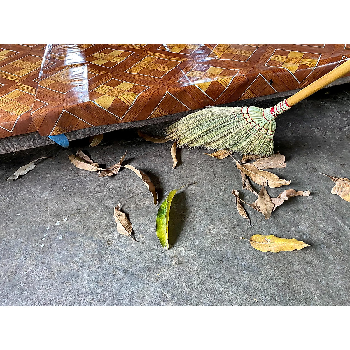 Asian Broom 46 inch - Straw Soft Broom - Long Handle Broomstick for Cleaning, Decoration, Wedding-Natural Whisk Broom for House, Garage, Office,Kitchen - Indoor Grass Broom