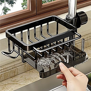 Kvfubvfeb Convenient Sponge Storage Rack Innovative Black Left Type Sponge Rack for Kitchen Sink Detachable Faucet Drain