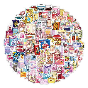 100pcs Cute Snack Stickers Food Stickers Drink Stickers Kawaii Small Beverage Stickers Decorative Masking Stickers for Personalize Laptop Scrapbook Daily Planner and Crafts