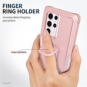 Bizzib for Samsung Galaxy S23 Ultra Case Heavy Duty Full Body Shockproof Kickstand With 360° Ring Holder Support Car Mount Hybrid Bumper Silicone Hard Back Cover with 2 Pack HD Len Protector Rose Gold