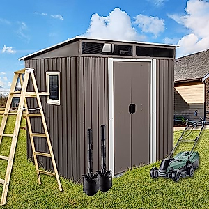 Jaxenor 6ft x 5ft Weatherproof Outdoor Metal Storage Shed with Transparent Plate Grey