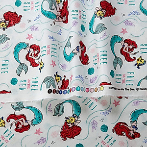 Disney Princess Ariel Free As The Sea White, Fabric by the Yard