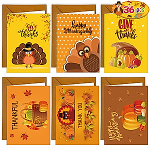 Funnlot Thanksgiving Cards 36PCS Bulk Thanksgiving Cards with Envelopes for Family Thankful Cards Fall Autumn Holiday Parties Celebrations Harvest Wedding Dinner Happy Thanksgiving Cards Bulk