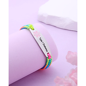 JF.JEWELRY Medical Alert Bracelets for Women, Personalized Custom Medical Bracelets for Women, Nylon Braided Medical ID Bracelets - Rainbow