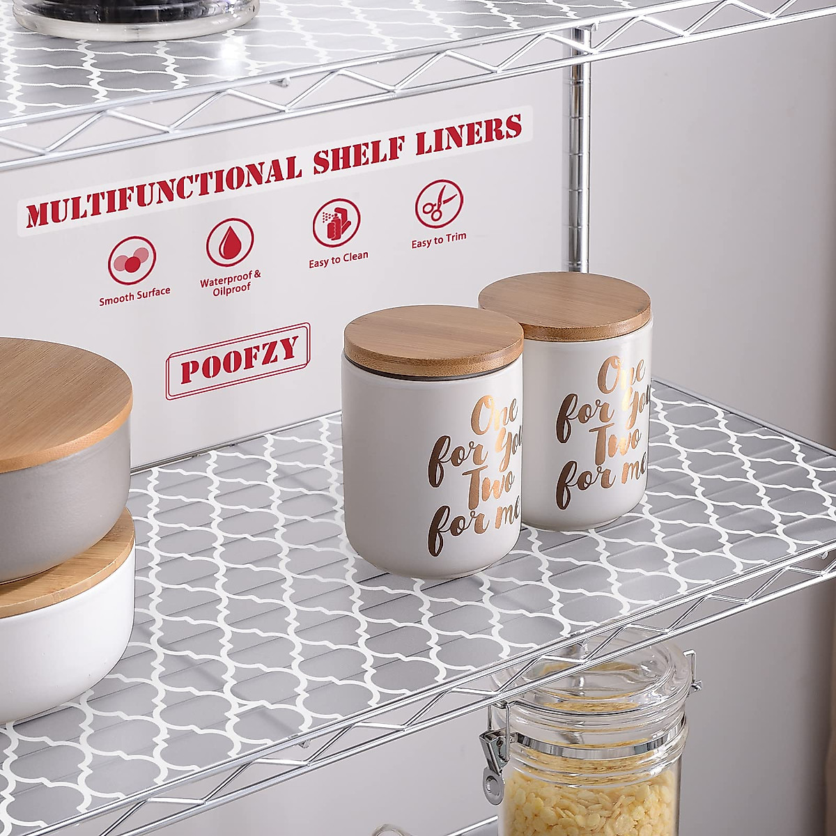 Poofzy Wire Shelf Liners Set of 5 Rolled, Non-Adhesive Waterproof Easy Liner for Kitchen and Pantry (14 Inch x 30 Inch)