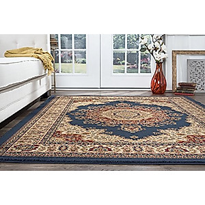 Fiona Traditional Oriental Navy Round Area Rug, 5' Round