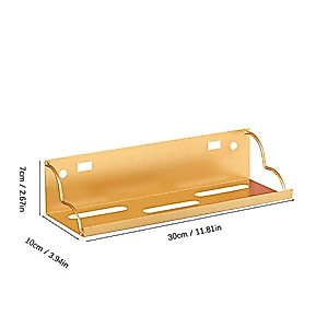 Above Sink Shelf Decoration Rack Simple Style Wall Hanging Decoration Metal Bracket Wooden Base Natural Stability Beautiful and Generous (Gold, One Size)