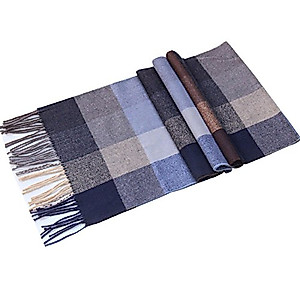 SAFERIN Men Winter Plaid Soft Elegant Cashmere Feel Wrap Scarf Grey Plaid (3-9 Blue Coffee Plaid)