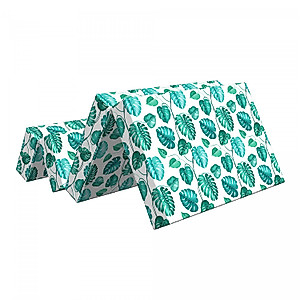 Ambesonne Green Leaf Foldable Mattress, Rainforest Jungle Leaf, 74.8" x 39.4", Sea Green White Teal