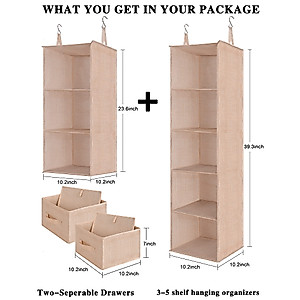 COSIFO 8-Shelf Hanging and Storage with 2 Drawers, 3-Shelf and 5-Shelf Separable Closet Organizers and Storage, Pink Collapsible Hanging Closet Shelves, Baby Nursery Storage Closet Organizer