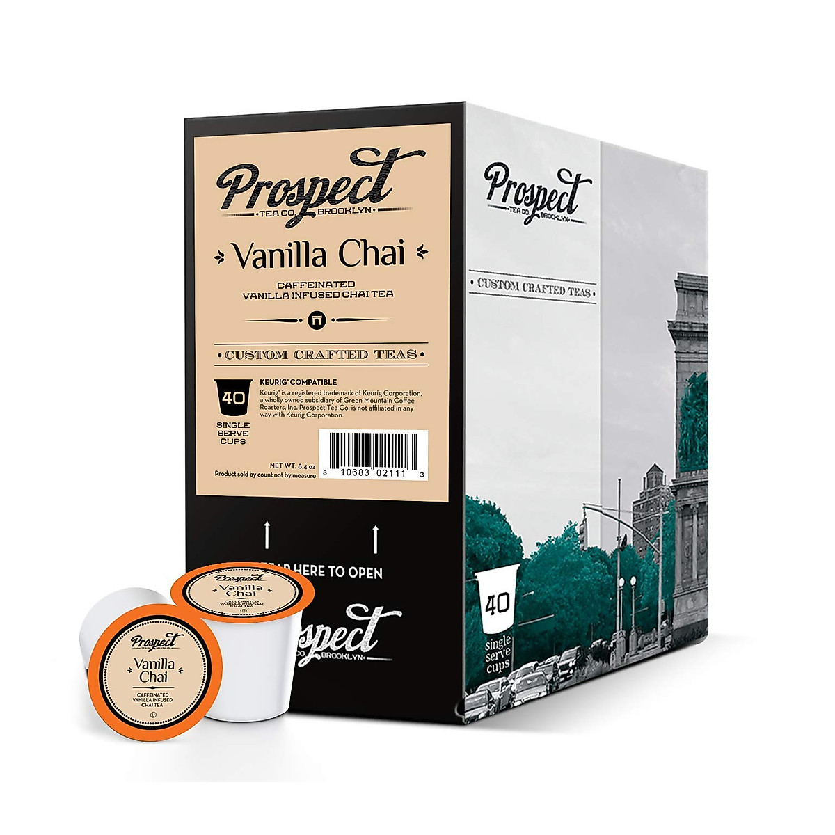 Prospect Tea Co. Caffeinated Vanilla Chai Tea Pods Compatible with K Cup Brewers Including 2.0, 40 Count