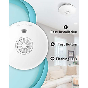 Ecoey Fire Alarms Smoke Detectors, 10-Year Smoke and Heat Detector with Built-in Battery for Home Bedroom, Smoke Detector and Heat Alarm with Easy Install and Test Button, FJ192, 2 Packs