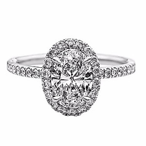 Oval Engagement Rings for Women White Gold, 1CT Center Oval Moissanite Engagement Rings Platinum Plated Silver 10K 14K 18K Gold Wedding Anniversary Promise Rings with Text Engraving (10K Gold)