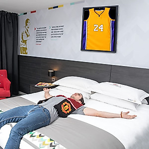 Grintus Jersey Frame Display Case Jersey Display Case Jersey Shadow Box with 98% Uv Protection Acrylic and Hanger for Baseball Basketball Football Soccer Hockey Sport Shirt and Uniform,Black Finish