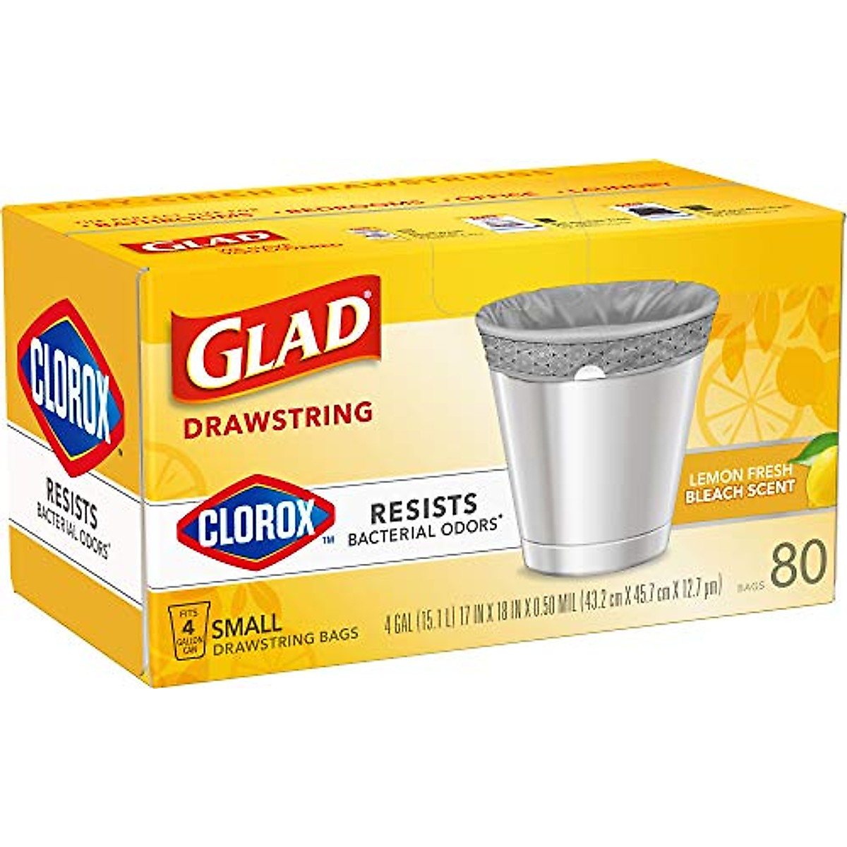 GLAD Small Kitchen Trash Bags, - 4 Gallon Trash Bag for Kitchen, Lemon Fresh Bleach Scent, Odor Eliminator, Leak Protection, 80 Count