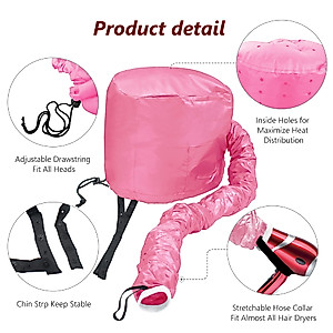 Safety Portable Hair Dryer Bonnet Attachment for Hair Styling - Deep Pink