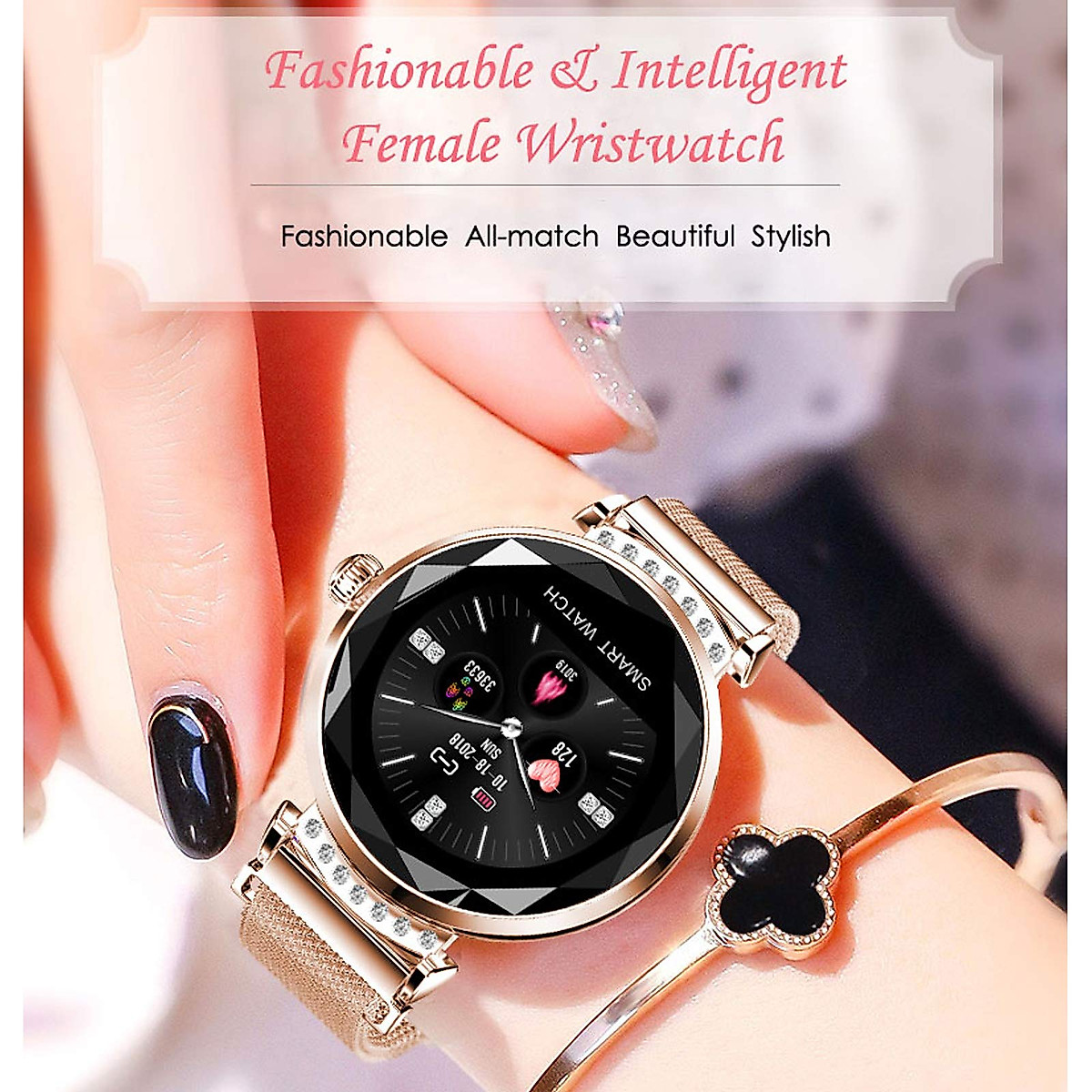 Smart Watches are Suitable for Android and iOS Phones, Sports Smart Watches with Blood Pressure and Heart Rate Monitoring, pedometers with Message Notifications (Bright Purple)