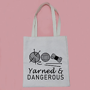 PWHAOO Knitting Project Bag Knitting Gift Yarned and Dangerous Yarn Tote Bag Knitting Bag Mothers Day Gift (Yarned and Dangerous Tote)