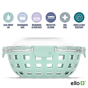 Ello DuraGlass Food Storage Glass Lunch Bowl - Meal Prep Container with Silicone Sleeve and Airtight Lid, 5 Cup, Yucca