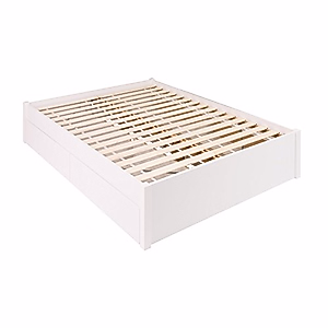 Prepac Select Queen 4-Post Raised Platform 4-Drawer Storage Bed, Modern Queen Storage Bed with Drawers 83" D x 63" W x 16" H, White, WBSQ-1302-4K