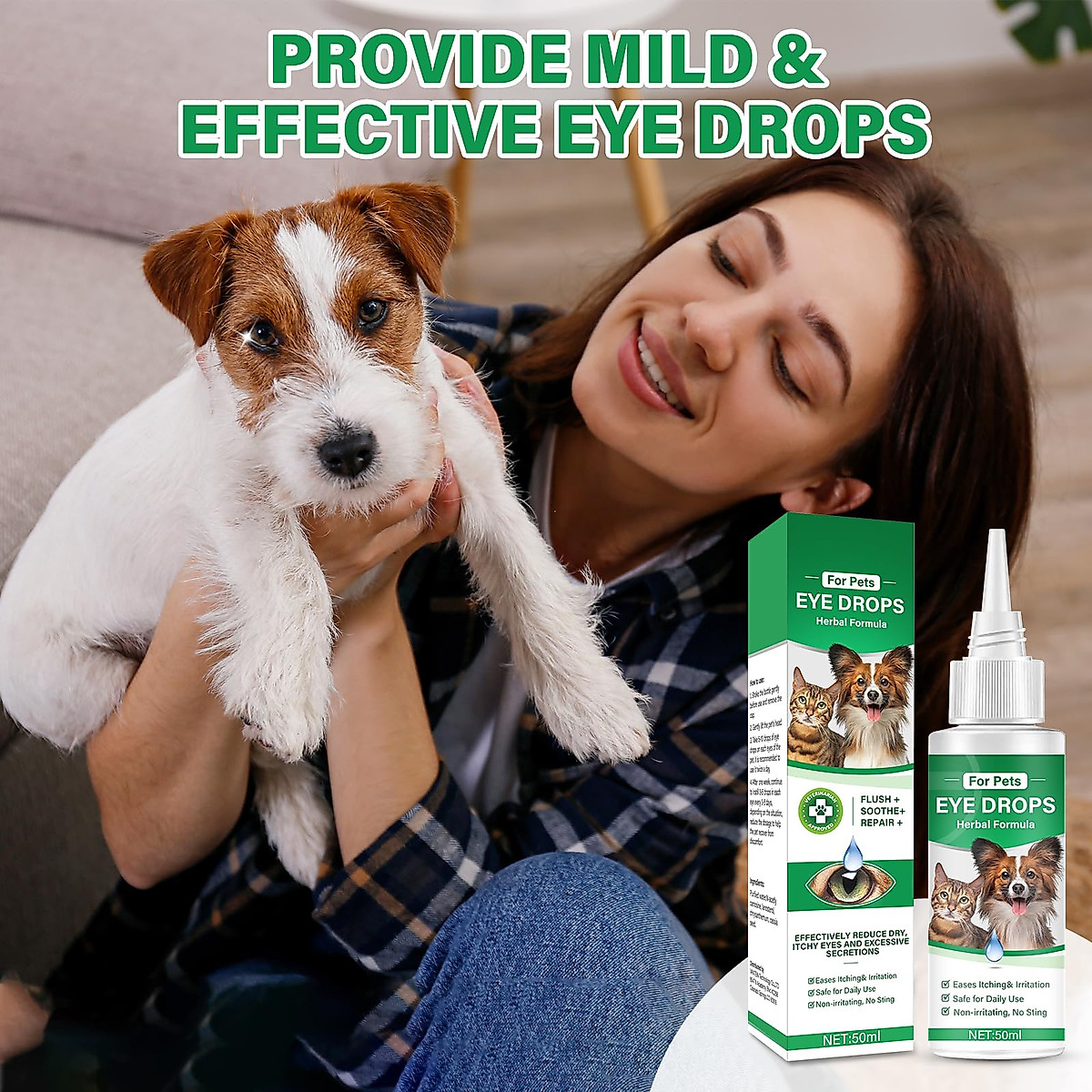 Hajoyful Dog Eye Drops, Dog and Cat Eye Wash for Allergy Relief & Soothe Eye Irritations, Dogs Tear Stain Cleaner, Eye Infection Treatment with Gentle Formula, Improve Eye Vision and Cataracts