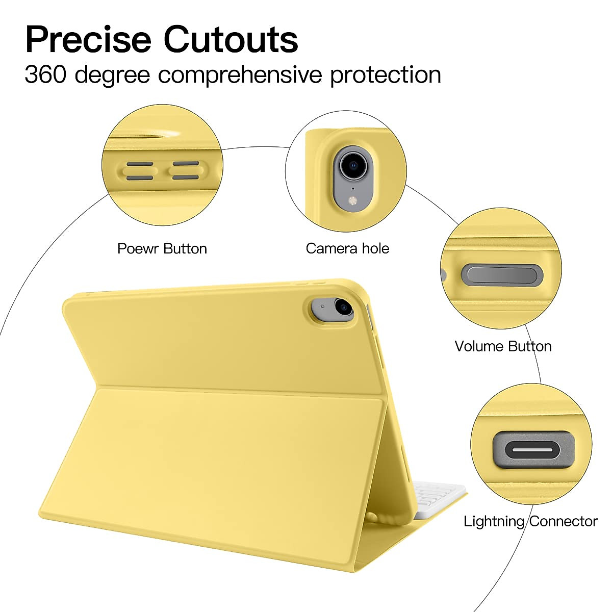 LeiJue Keyboard Smart Case for iPad 10th Generation 10.9 inch 2022,Pu Leather Stand Cover with Magnetic Detachable Keyboard fit for iPad 10th Generation 10.9" 2022,Auto Sleep/Wake (Yellow)