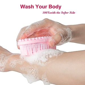 HEETA 2 Pack Body Brush for Wet Dry Brushing, Silicone Body Scrubber for Gentle Exfoliating on Softer Glowing Skin, Massage with Silicone Loofah Bath Brush, Shower Brush for Women Men (Pink & Green)