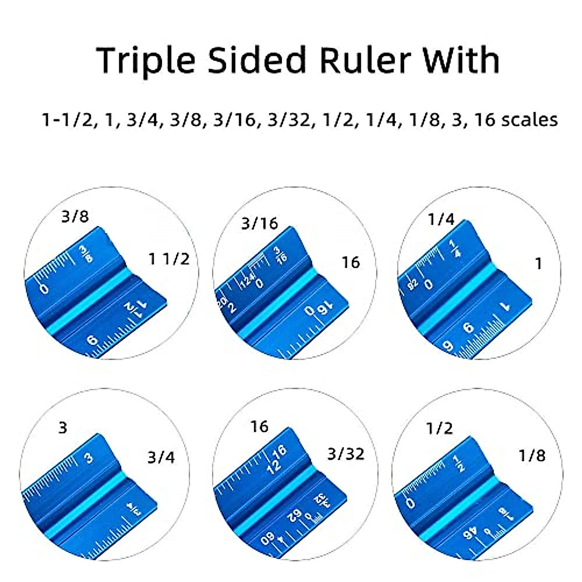 3 Pack Architectural Scale Ruler, YIFARUBE 12"/ 6" Aluminum Architect Triangular Ruler, Professional Measuring Kit for Architect, Civil Engineer & Draftsman (Black, Red & Blue)