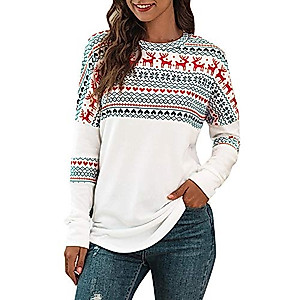 Akabsh Womens Xmas T-Shirt Ladies Long Sleeve Patching Blouse Casual Sweatshirt Tops Long Sleeve Loose Pullover Blouse