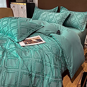 MorroMorn 5 PCS Boho Bedding Sets, Green Duvet Cover Set, Tufted Comforter Covers, Diamond Jacquard Soft Breathable Neutral for Men Women Bed All Seasons (Turquoise, King/Cal King)