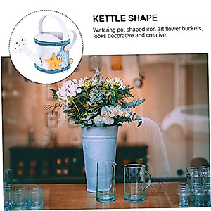 Yardenfun 1pc Silk Floral Arrangements Silk Flower Arrangements Iron Flower Bucket Watering Pot Shaped Flowerpot Metal Outdoor Decor Dinner Table Decor Garden Watering Can French Flower Vase