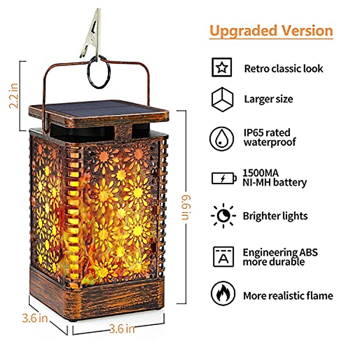 Solar Lanterns Outdoor Waterproof, Flickering Flame Outdoor Hanging Solar Lanterns Retro Solar Lights with Handle, Decorative Outdoor Lighting Solar Powered Umbrella Lights for Patio Garden 4 Pack