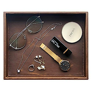 Vixdonos Leather Valet Tray,Rectangular Catchall Tray,Counter Organizer for Key,Jewelry,Perfume,Glasses and Watches(Brown)