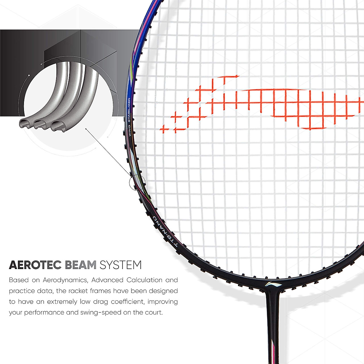 Li-Ning Air Force 77 G2 Carbon Fibre Strung Badminton Racket with Free Full Cover(Black/Blue,Set of 1)