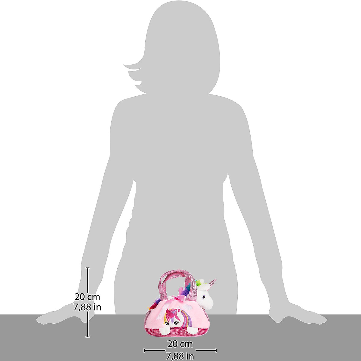 BRUBAKER Rainbow Plush Unicorn in Handbag - 8 Inches - Soft Toy in Bag - Cuddly Toy - Stuffed Animal - Pink