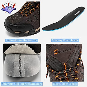 SHULOOK Men's Waterproof Hiking Shoes Lightweight Anti Slip Outdoor Ankle Boots Breathable Hike Trekking Trails Shoe Brown/Orange 10
