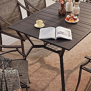 DIFY Rectangle Outdoor Dining Table for 6, 59"x 38" Patio Dining Table with Umbrella Hole, All Weather Outdoor Table for Lawn Garden, Black