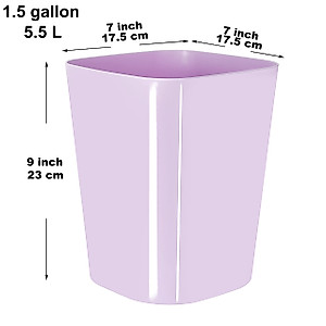 Youngever 2 Pack 1.5 Gallon Square Trash Can, Plastic Garbage Container Bin, Small Trash Bin for Home Office, Living Room, Study Room, Kitchen, Bathroom (Purple)