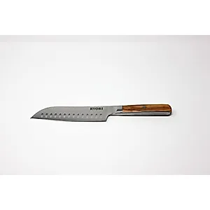 Ryori 7 inch Sharp Santoku Knife | German High Carbon Stainless Steel Blade Kitchen Knife | Ergonomic Olive Wood Handle Chopping Knife for Home or Professional Use