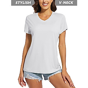 MAGCOMSEN Dry Fit Running Shirts for Women Short Sleeve T Shirts Women Rash Guard Quick Dry Hiking Shirts Shirts Tee Shirts White S