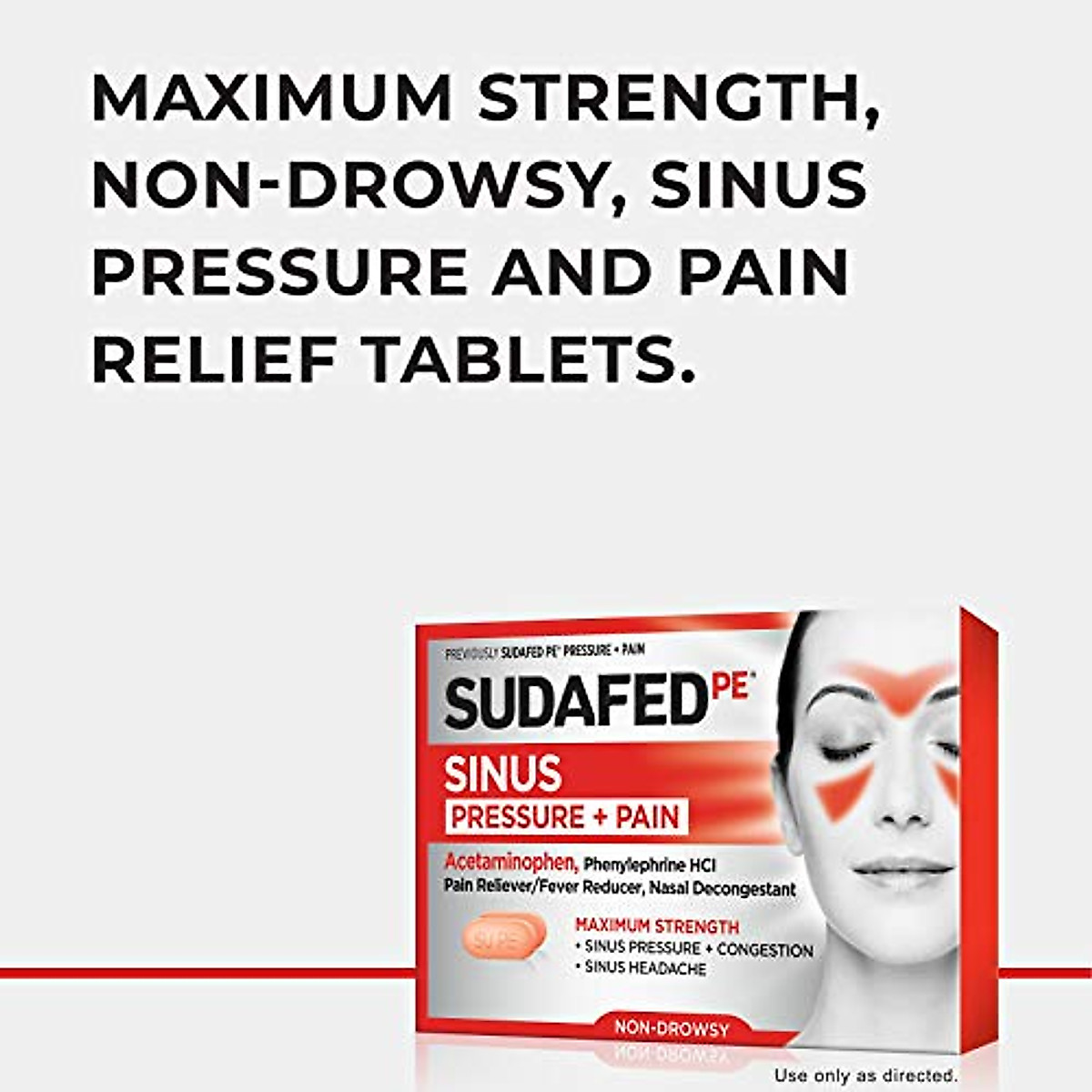 Sudafed PE Sinus Pressure + Pain Relief Maximum Strength Non-Drowsy Decongestant, 24 Count