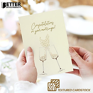 Better Office Products Wedding Congratulations Card with Metallic Gold & Silver Foil, Gold Shimmer Envelope, Classic 5 x 7 Inch Size, Heavy Textured Cardstock