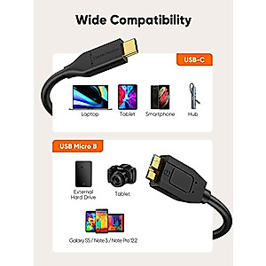 CableCreation USB C Hard Drive Cable 1FT, 10Gbps Data Transfer Speed, USB C to Micro B Male Cable, Compatible with Seagate, WD, Toshiba, Samsung External Hard Drive and More - Black