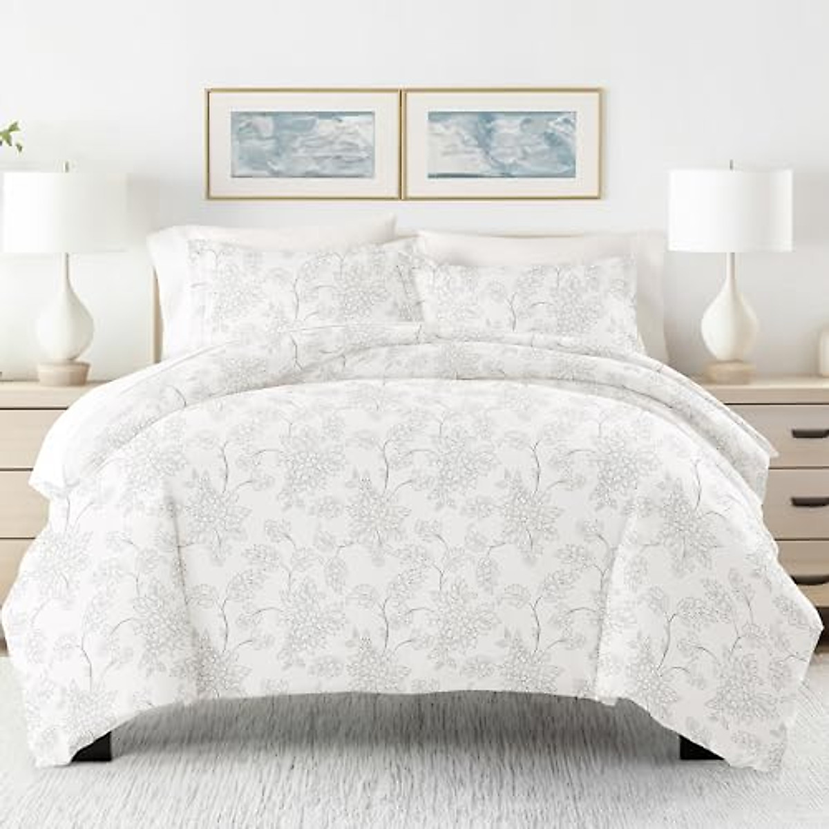 Simply Soft Duvet Cover Set Vine Patterned, Queen, Gray