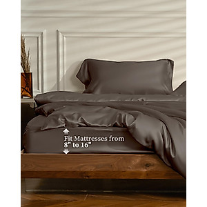 THXSILK 25 Momme Silk Duvet Cover Set 4PCS(1 Duvet Cover + 1 Fitted Sheet + 2 Pillow Shams),100% Mulberry Natural Silk Bedding Set (Charcoal, King)